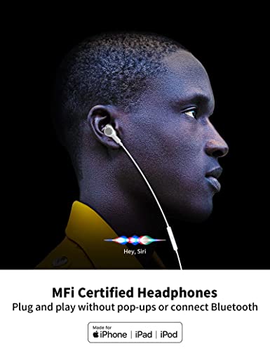 for Lightning Headphones Wired Earbuds for iPhone, MFi Certified Lightning Earphone Magnetic Headset HiFi Stereo with Microphone Volume Control for iPhone 14 Pro Max 13 12 Mini 11 10 X XR SE3 7 8 Plus