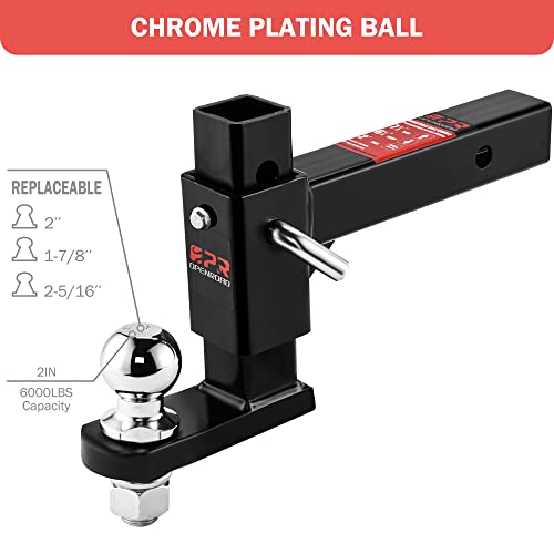OPENROAD Adjustable Trailer Hitch Ball Mount Fits 2-Inch Receiver, 2ββ Ball 6000LBS, 6 1/4" Drop/ 7 1/2" Rise Drop Hitch, Tow Hitch for Heavy Duty Truck with Stainless Steel Pins