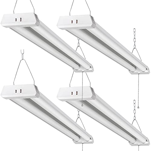 4Pack 4FT Linkable LED Shop Light for Garages,42W 4800LM 5000K Daylight White LED Shop Lights, LED Ceiling Light, with Pull Chain (ON/Off), Linear Worklight Fixture with Plug