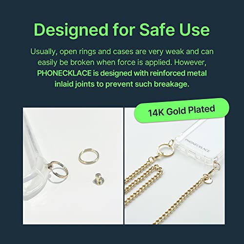 phonecklace iPhone 12Pro Crossbody Phone Case with Adjustible Chain Strap -Shockproof Cellphone Cover with Metal Component for Safe. Detachable 14K Gold Plated Chain Strap