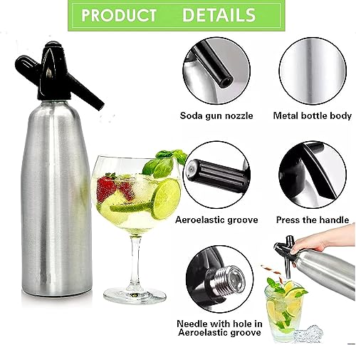 Soda Siphon 1L Sparkling Water Maker,Aluminum Portable Seltzer Water Maker Carbonated Water Machine,Siphon Bottle Kit for Home Bar Juice,Tea and Cocktail Drinks Uses 8g C02 cartridges (Not Included)