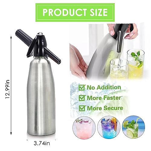 Soda Siphon 1L Sparkling Water Maker,Aluminum Portable Seltzer Water Maker Carbonated Water Machine,Siphon Bottle Kit for Home Bar Juice,Tea and Cocktail Drinks Uses 8g C02 cartridges (Not Included)