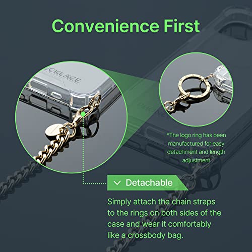phonecklace iPhone 12Pro Crossbody Phone Case with Adjustible Chain Strap -Shockproof Cellphone Cover with Metal Component for Safe. Detachable 14K Gold Plated Chain Strap