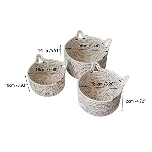 Hizibesty 3 Pack Cotton Rope Storage Baskets Bin Stackable Decorative Woven Basket with Cut Cat Ears Design for Clothes, Toy, Makeup, Books, Towels, Nursery
