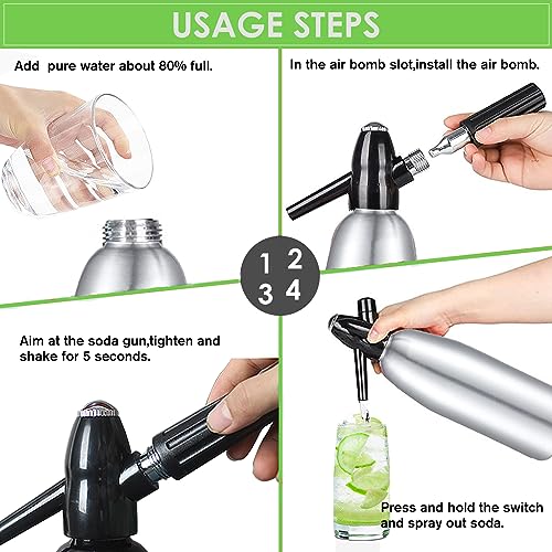 Soda Siphon 1L Sparkling Water Maker,Aluminum Portable Seltzer Water Maker Carbonated Water Machine,Siphon Bottle Kit for Home Bar Juice,Tea and Cocktail Drinks Uses 8g C02 cartridges (Not Included)
