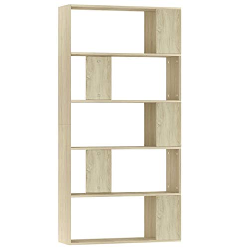 YITHOPI Bookshelf Storage Shelves Featuring a Sleek Multifunctional Plant Flower Stand Storage Rack Shelves Bookcase for Home Office Book Cabinet/Room Divider Sonoma Oak 31.5"x9.4"x62.6" Chipboard