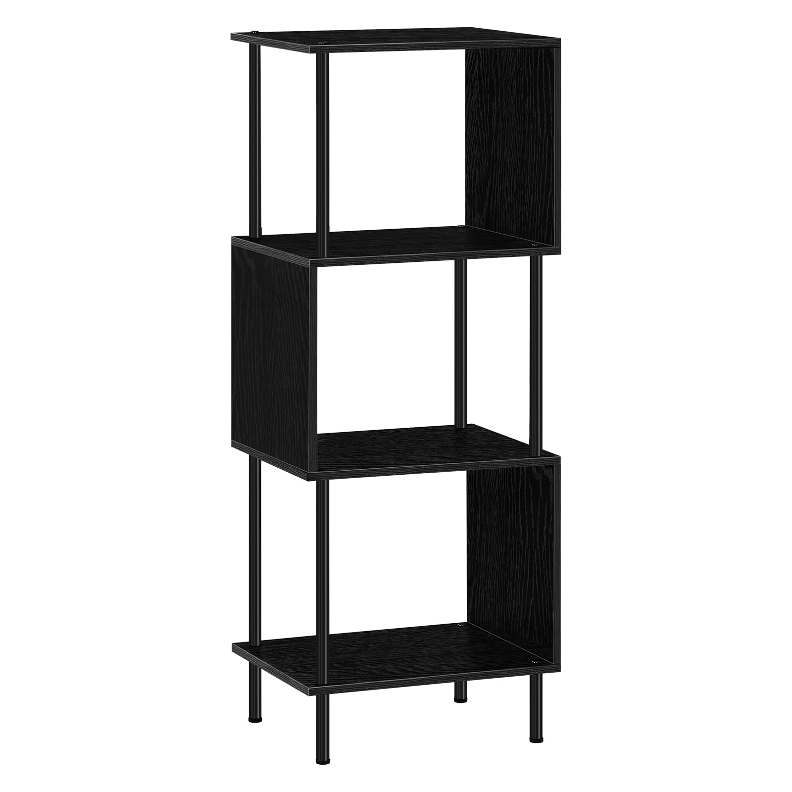 ETELI Small Bookshelf Unique S Shaped 4 Shelf Bookcase Free Standing Industrial Book Storage Shelves for Living Room, Bedroom, and Home Office, Rustic Book Organizer & Metal Frame