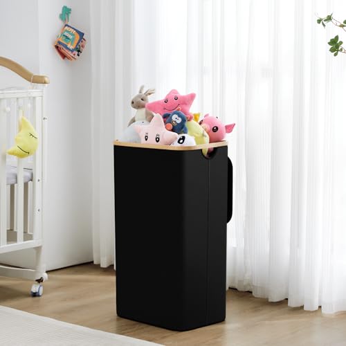 Large Laundry Hamper with Lid by Fiona's magic, 100L Tall Laundry Basket with Handle, Storage Basket for Clothes and Toy, Collapsible Laundry Hamper with Removable Bag for Bedroom, Bathroom, Black