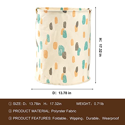 Collapsable Canvas Fabric Laundry Baskets,Clothes Hamper for Kids Bedrooms,Dirty Laundry Basket with Easy Carry Handles for Clothes Toys Collection,17.3(H)X13.8(D)