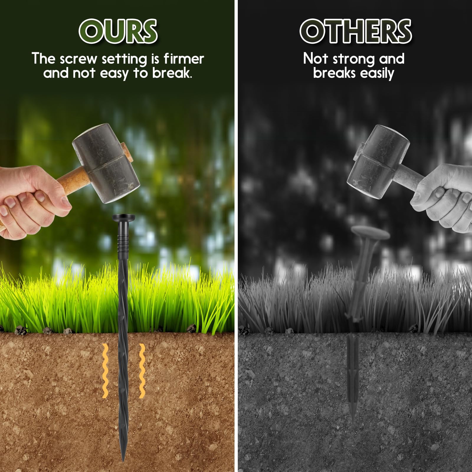 Garaook Landscape Edging Stakes, 100 Pcs 8" Plastic Garden Spikes, Spiral Nylon Anchoring Spikes for Paver Edging, Weed Barriers, Artificial Turf, Tent, Grass Pathway and More, Black