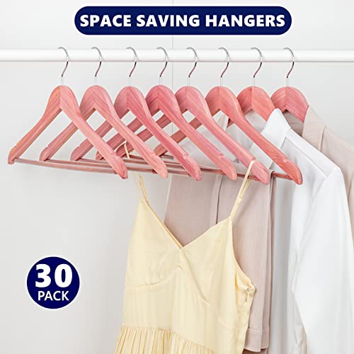Amber Home American Red Cedar Hangers 30 Pack, Smooth Finish Wood Coat Hangers for Suit Shirt, Aromatic Cedar Clothes Hangers with Swivel Hook & Notches for Dress, Jacket, Pants (Cedar,30)