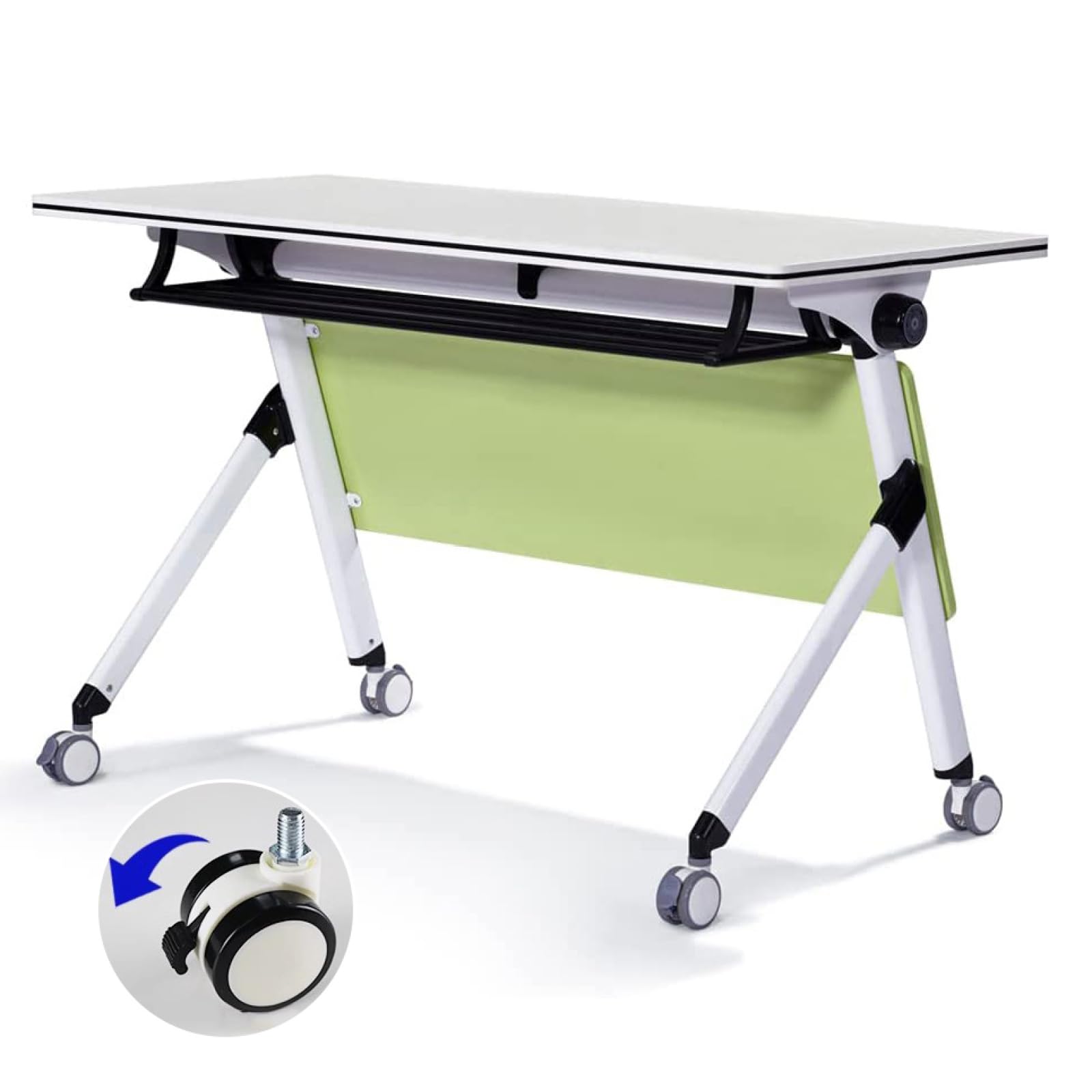 HM&DX Training Table Folding Desk,Conference Tables Meeting Tables,28'' Compact Desk for Small Spaces,Mobile Laptop Desk,Commercial Office Desk with Wheels,Compact Work Workstation for Home Office