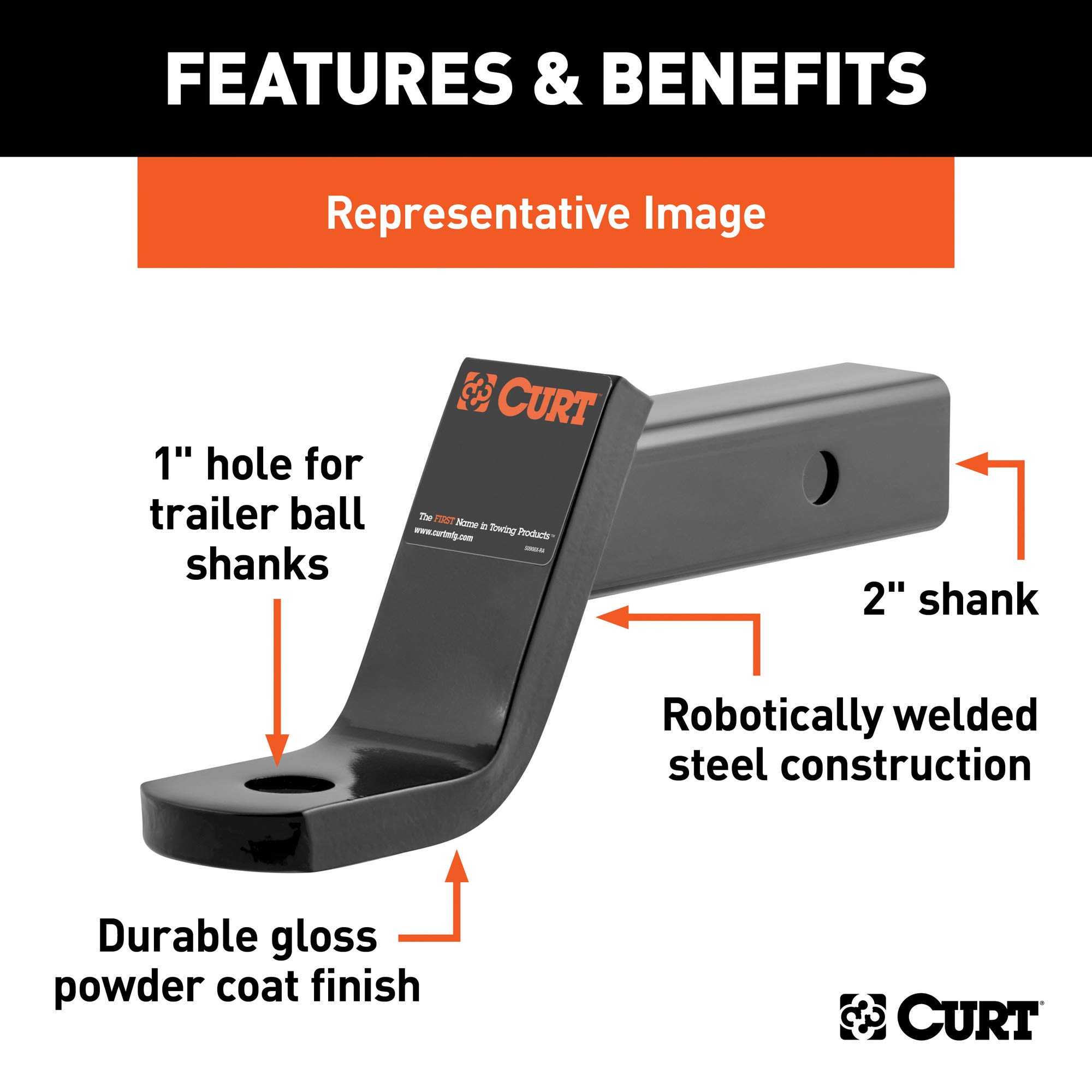 CURT 45050 Class 3 Trailer Hitch Ball Mount, Fits 2-Inch Receiver, 7,500 lbs, 1-Inch Hole, 4-Inch Drop, 2-In Rise