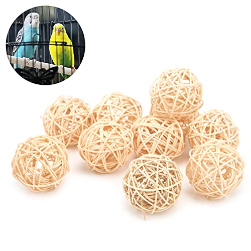 Hztyyier 10Pcs Rattan Balls, Natural Parrot Parakeet Chewing Toys Rattan Balls for Parakeet Budgie Cockatoo Hanging DIY Crafts