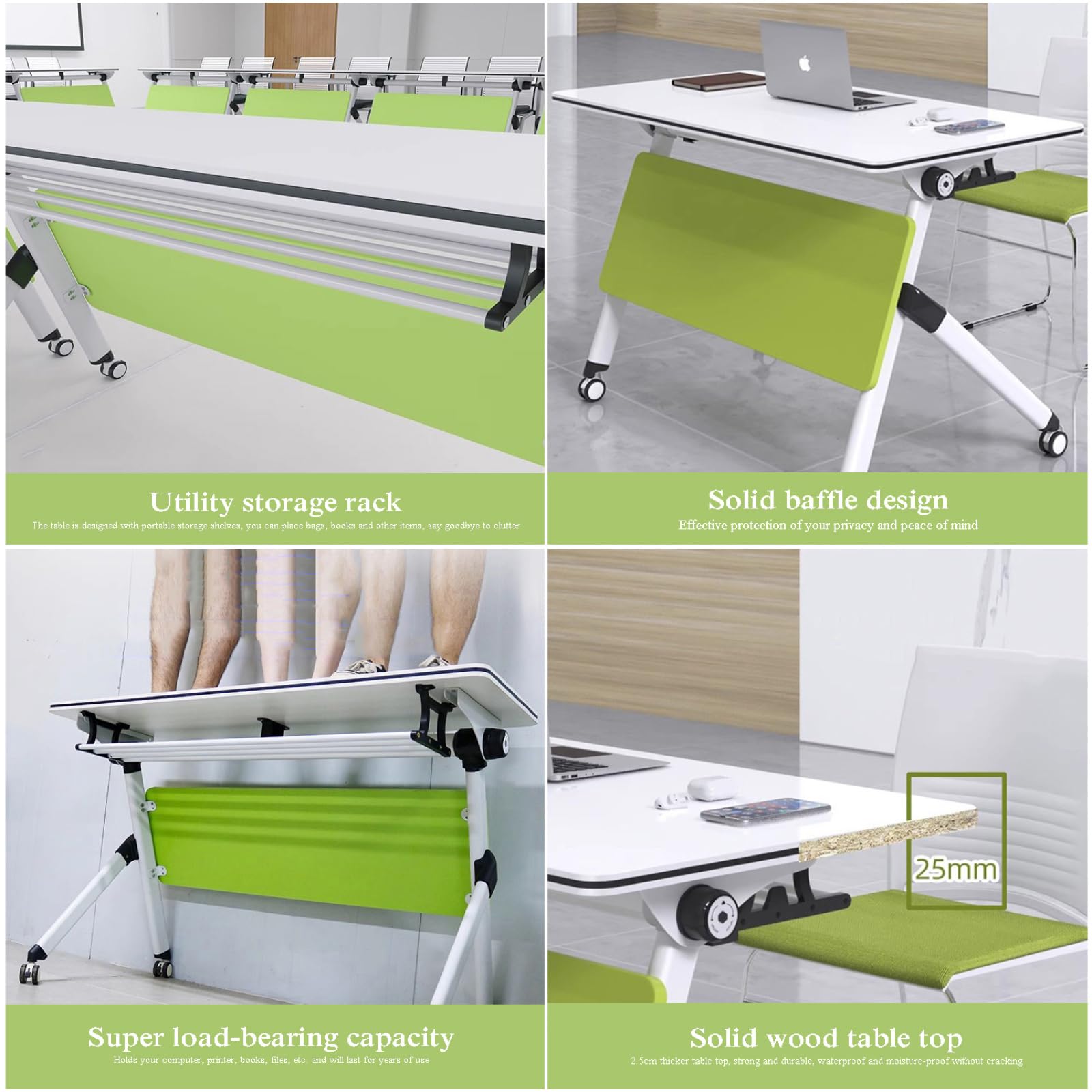 HM&DX Training Table Folding Desk,Conference Tables Meeting Tables,28'' Compact Desk for Small Spaces,Mobile Laptop Desk,Commercial Office Desk with Wheels,Compact Work Workstation for Home Office