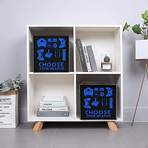 Nudquio Choose Your Weapon Gamer Folding Storage Bins High Capacity Basics Collapsible Fabric Storage Cubes Organizer with Handles One Size, White-style1