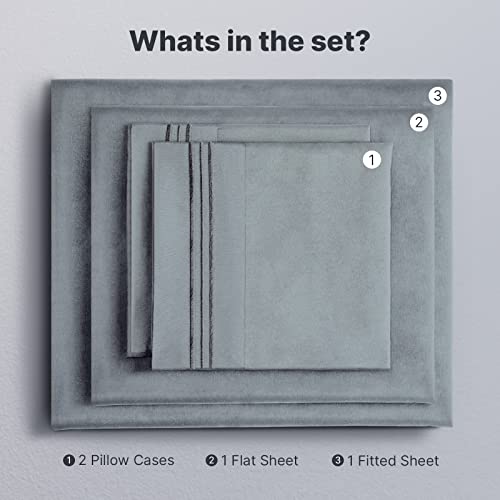 Marsail Queen Size Sheets Set 4pcs Extra Soft Cooling Bed Sheets Fine Brushed Microfiber Polyester Luxury Bedding Sheets Up to 16" Deep Pocket Light Grey
