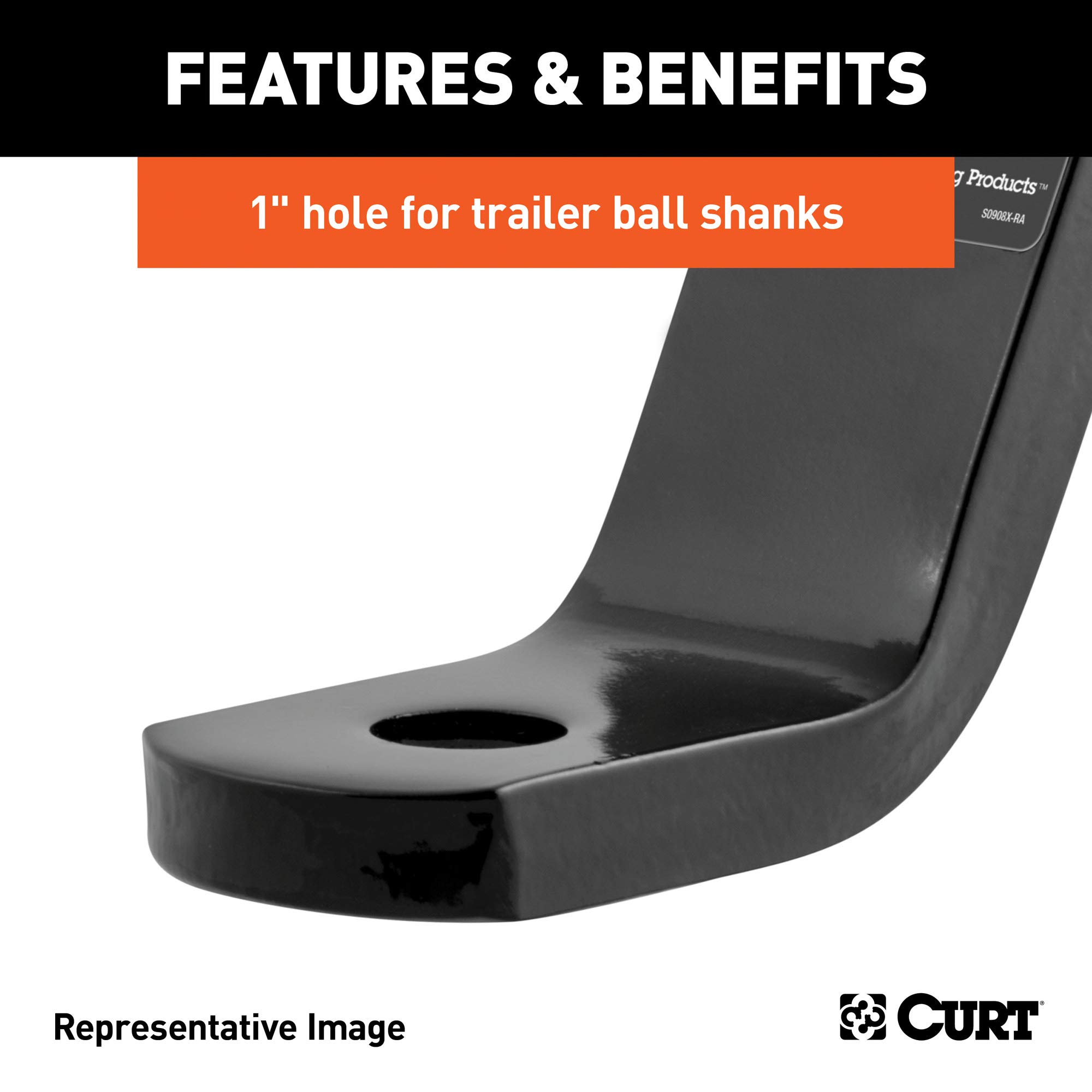 CURT 45050 Class 3 Trailer Hitch Ball Mount, Fits 2-Inch Receiver, 7,500 lbs, 1-Inch Hole, 4-Inch Drop, 2-In Rise