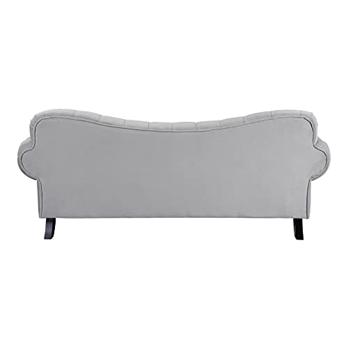 Pemberly Row 18.5" Traditional Velvet Fabric Sofa with Nail Head in Light Gray