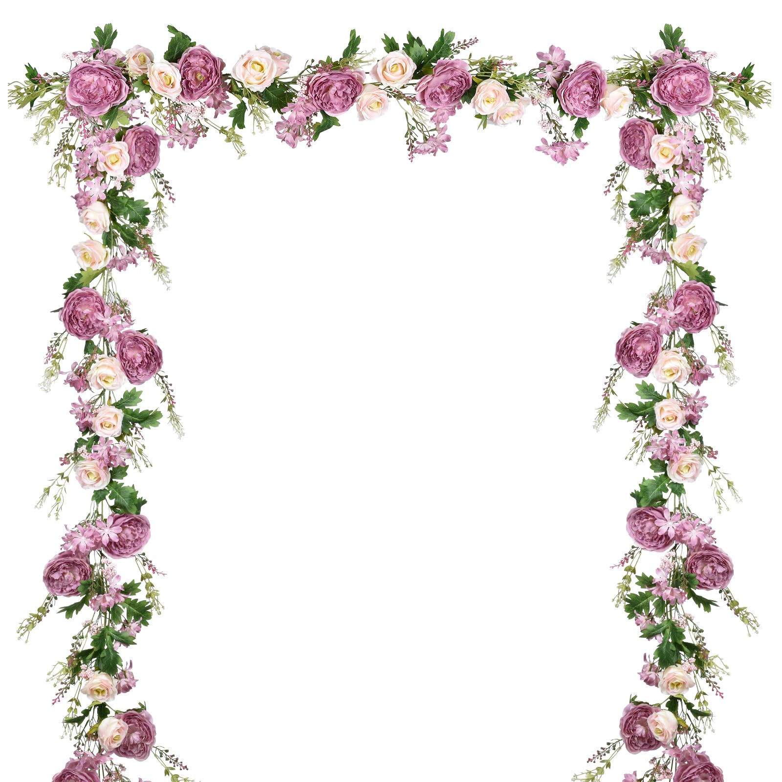 Artiflr 2 Pack Artificial Peony Garland Flowers, 12ft Floral Greenery Garland Rose Flower Vine with Peony Flowers and Green Leaves for Wedding Dining Table Home Party Deco (2, Champagne&Deep Ruby)