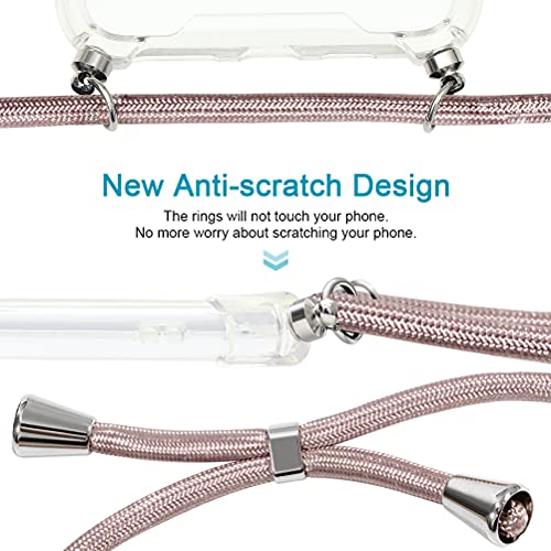 Eouine Crossbody Case for iPhone 12 Mini [5.4"] Painted iPhone 12 Mini Case with Neck Cord Lanyard Strap Pink [Hard Backplane] Anti-Scratch Transparent Silicone TPU Adjustable Necklace Strap Cover