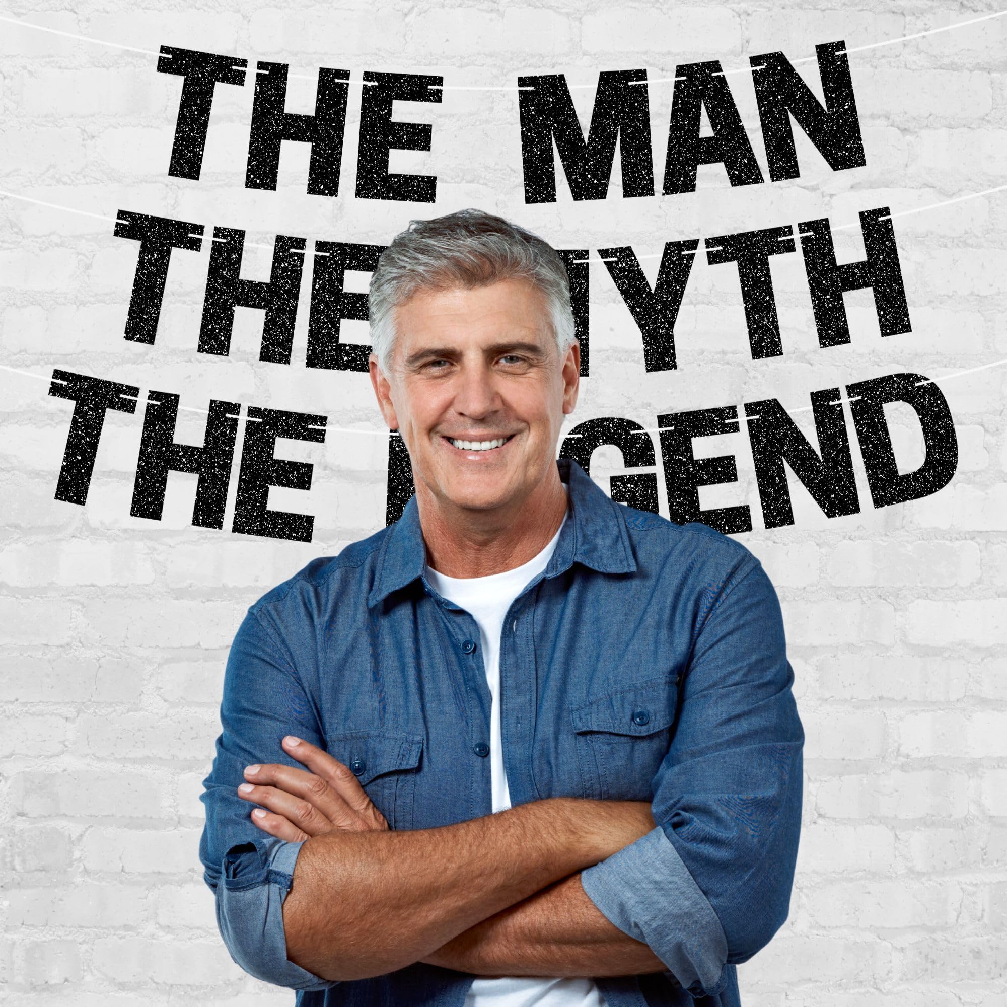 Perfect Occasion The Man The Myth The Legend Banner - Pre-Strung, Black Glitter, Party Decor for Men - 8 ft, Birthday, Fathers Day, Retirement