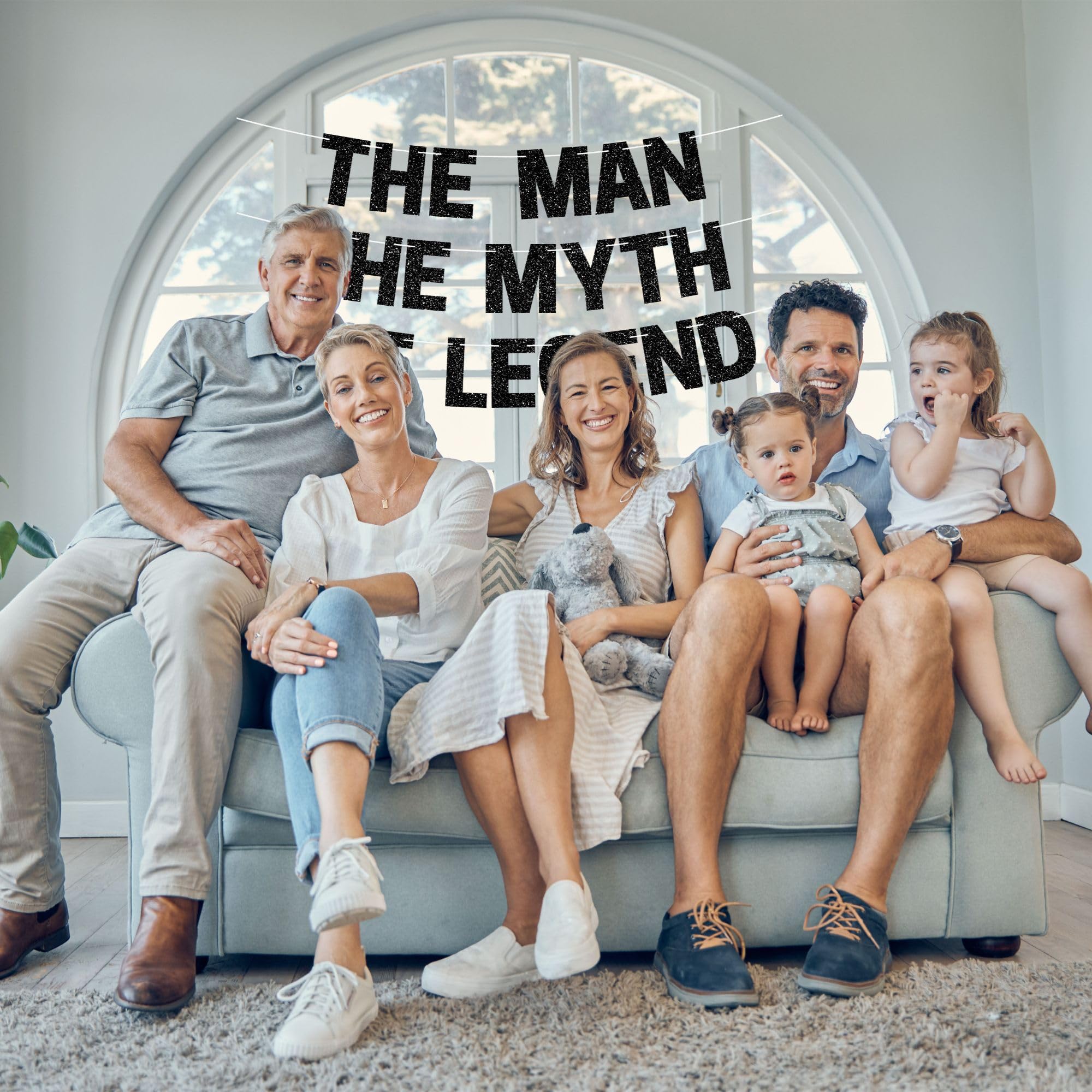 Perfect Occasion The Man The Myth The Legend Banner - Pre-Strung, Black Glitter, Party Decor for Men - 8 ft, Birthday, Fathers Day, Retirement