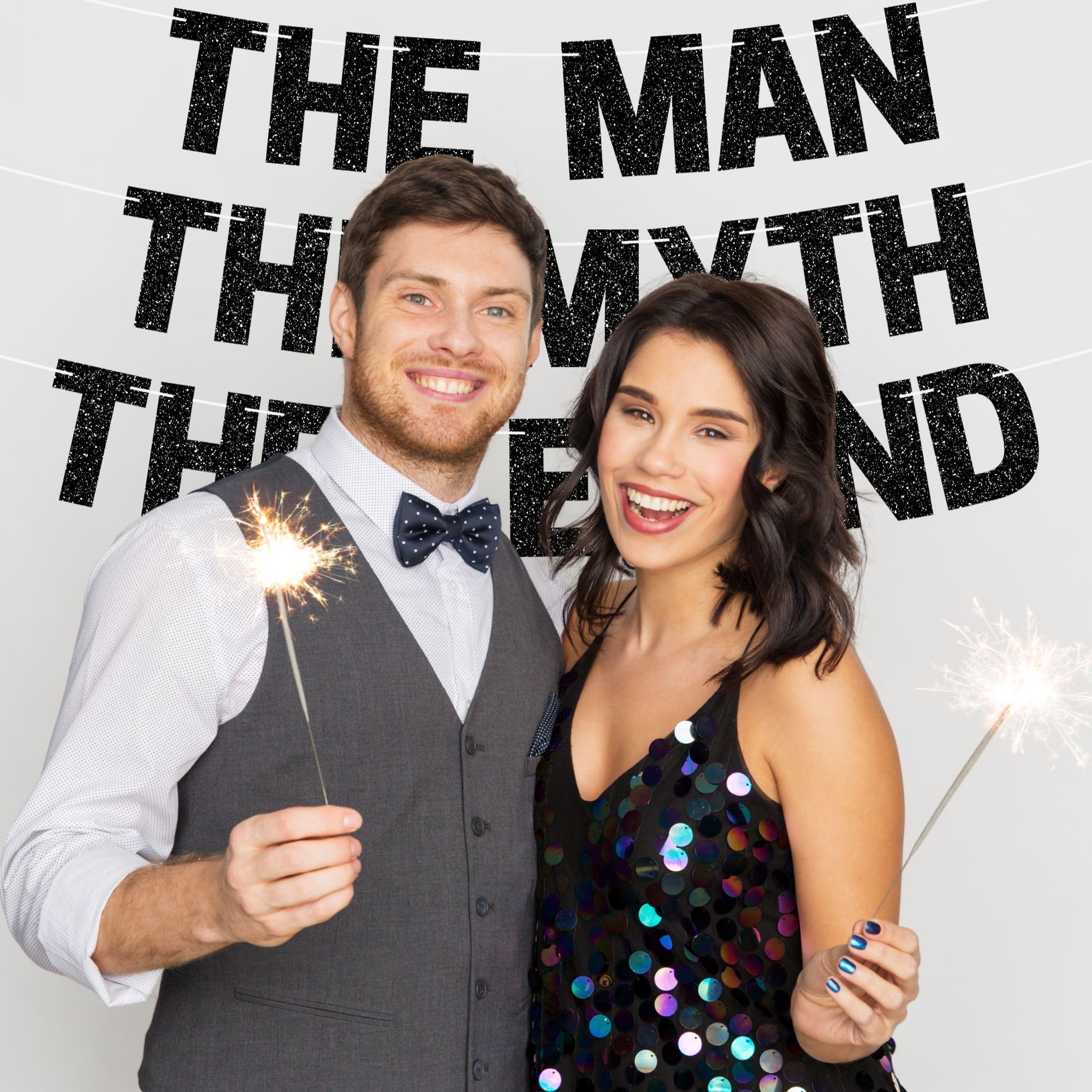 Perfect Occasion The Man The Myth The Legend Banner - Pre-Strung, Black Glitter, Party Decor for Men - 8 ft, Birthday, Fathers Day, Retirement