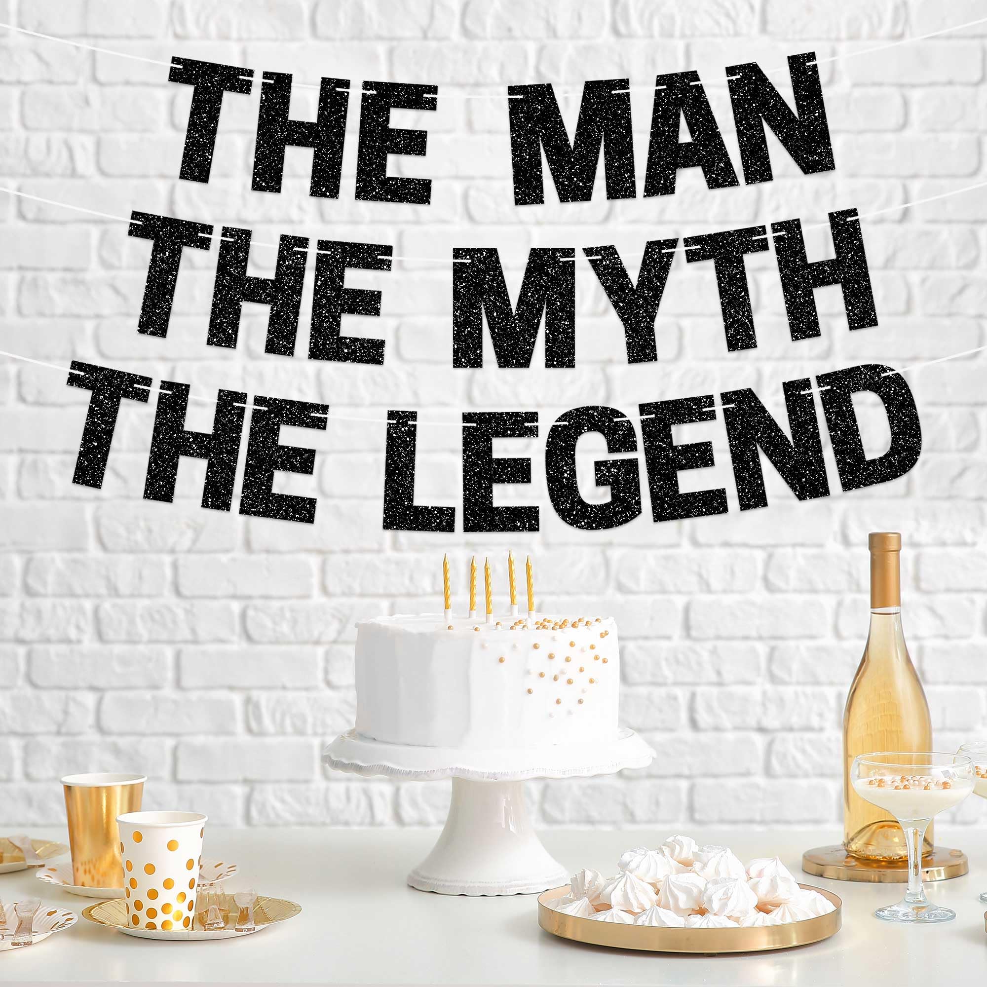 Perfect Occasion The Man The Myth The Legend Banner - Pre-Strung, Black Glitter, Party Decor for Men - 8 ft, Birthday, Fathers Day, Retirement