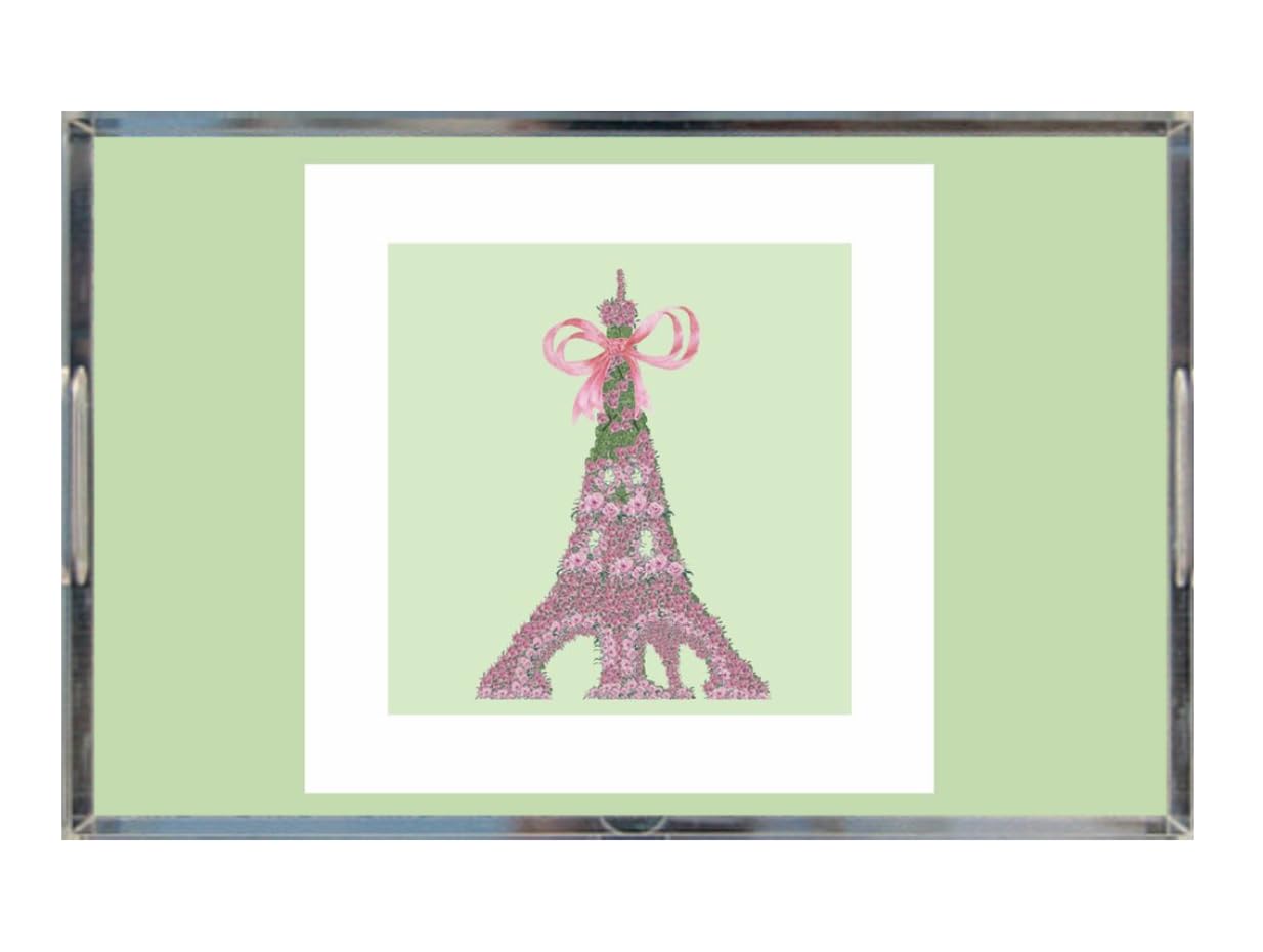 Acrylic Serving Tray ; Green Eiffel Tower Acrylic Serving Tray ; Paris Acrylic Vanity Tray ; Decorative Trays for the Kithen and Bathroom