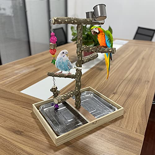 Tfwadmx Bird Perch Natural Wood Stand Toy Parrot Play Stand Platform Bird Cage Branch Perch Accessories for Parakeets Canaries Cockatiels Conure Lovebirds