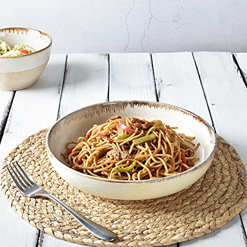 Bosmarlin Stoneware Large Pasta Bowls, 40 Oz, Set of 4, Big Salad Bowls, Microwave and Dishwasher Safe (Barely beige, 9.3 in)