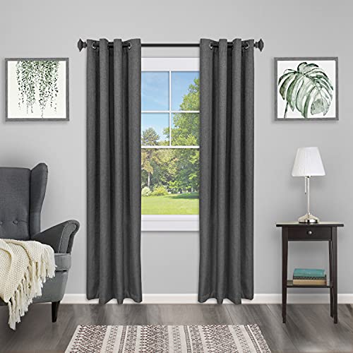 Interior Living 36-66 in. Adjustable Step Square End Curtain Rod, 1 in. Diameter, Black