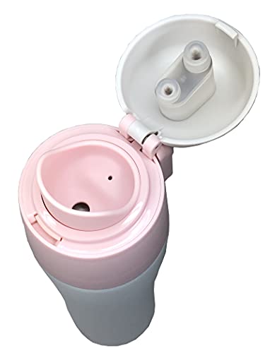 DEDEYA Samily 16oz/473ml Stainless Steel Vacuum Insulated Glass Bottle featured with an easy open flip-top cap, with glass liner inside. keep beverage hot or cold for hours.(Pink Lid )