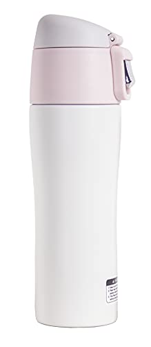 DEDEYA Samily 16oz/473ml Stainless Steel Vacuum Insulated Glass Bottle featured with an easy open flip-top cap, with glass liner inside. keep beverage hot or cold for hours.(Pink Lid )