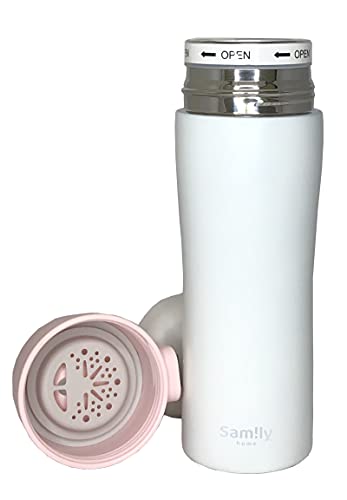 DEDEYA Samily 16oz/473ml Stainless Steel Vacuum Insulated Glass Bottle featured with an easy open flip-top cap, with glass liner inside. keep beverage hot or cold for hours.(Pink Lid )