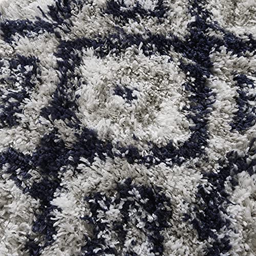 Nautica Puffy Rug – Fez Motif | Modern Home Décor | Premium Shag Accent Rug |Measures 3' X 5' | Navy and Grey
