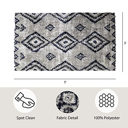 Nautica Puffy Rug – Fez Motif | Modern Home Décor | Premium Shag Accent Rug |Measures 3' X 5' | Navy and Grey