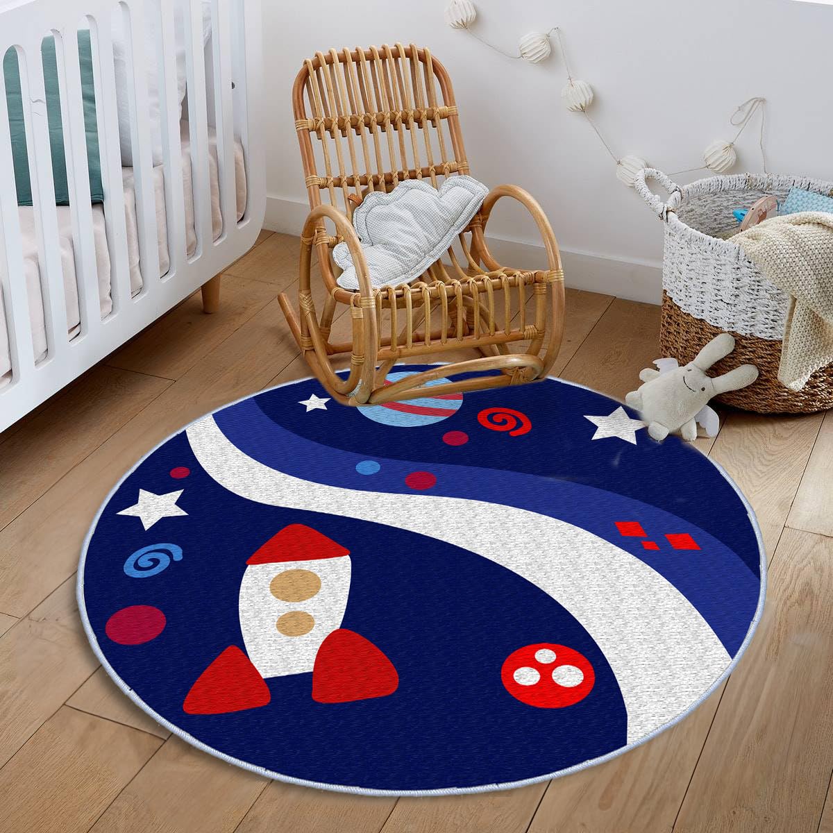 Eanpet Round Rug for Kids Room 4ft Nonslip Circle Area Rug for Boys and Girls Soft Toddlers Play Mat Circular Nursery Rug Indoor Floor Mats Carpet for Children Classroom Playroom Bedroom,Universe
