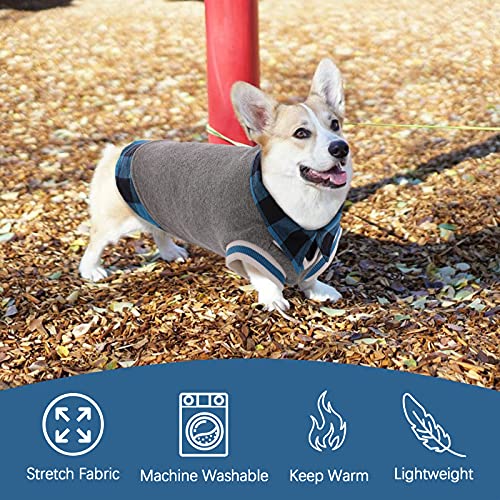 Kuoser Dog Sweater, Fleece Lined Warm Pullover Dog Jacket,Windproof Dog Winter Coat Pet Apparel Outfit, Plaid Thickening Dog Knitwear Sweatershirt with Leash Hole for Small Medium Dogs Cats