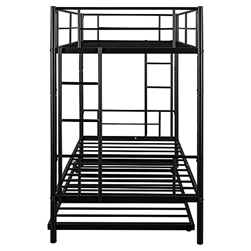 CALABASH Twin Over Twin Metal Bunk Bed with Trundle Heavy Duty Twin Size Metal Bunk Beds Frame with 2 Side Ladders Convertible Bunkbed with Safety Guard Rails,No Box Spring Needed (Black)