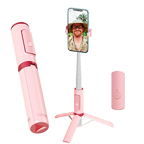 COLORLIZARD CellphoneTripod with Remote, Aluminum Alloy Selfie Stick Tripod, Best Foldable Mini Extendable Tripod Stand 270° Rotation Compatible with iPhone/Android Travel Essentials (Pink)