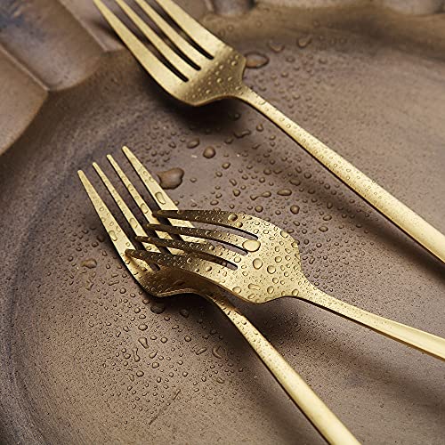 Matt Gold Dinner Forks 6 Piece, Stainless Steel 8.4'' Forks Silverware Set, Dessert Forks, Table Forks, Salad Forks for Home, Kitchen or Restaurant, Dishwasher Safe
