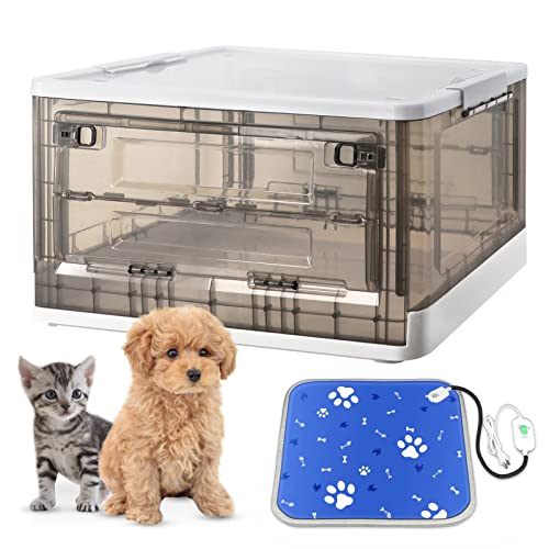 HKDQ Puppy Incubator, Pet Incubator Box Large PET Brooder Nursery,Nebulization Box,Kitten Incubator,Incubator for Puppies with Pet Heating Pad and Pet Medicine Feeder(55L)