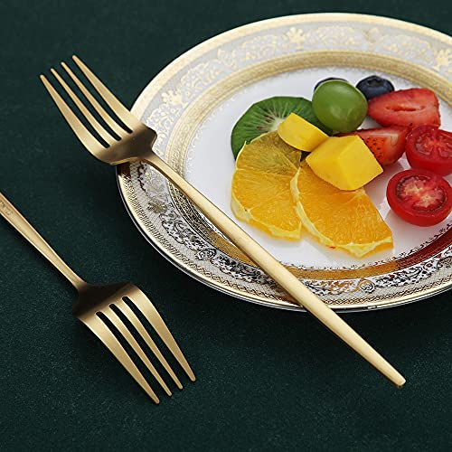 Matt Gold Dinner Forks 6 Piece, Stainless Steel 8.4'' Forks Silverware Set, Dessert Forks, Table Forks, Salad Forks for Home, Kitchen or Restaurant, Dishwasher Safe
