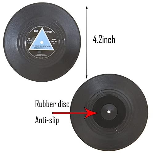 XingZhuo Retro Vinyl Record Coasters Set of 6 Piece with 1 Piece Vinyl Record Player Holder Coasters for Coffee Table, Vinyl Record Decor, Drink Coasters, Funny Coasters, Music Coasters