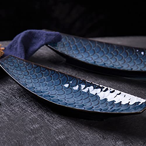 Cabilock Fish Shaped Plate Fish Dish Ceramic Serving Platter Decorative Snack Storage Platter for Restaurants Home Kitchen Dark Blue