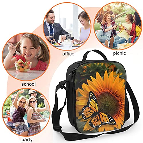 YIEDYLPO Sunflower Lunch Bag Insulated Butterfly Portable Box Reusable Cooler Organizer with Adjustable Shoulder Strap for Work School Picnic Travel