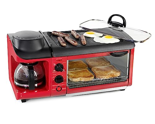 Nostalgia Retro Countertop Microwave Oven - Large 800-Watt - 0.9 cu ft - 12 Pre-Programmed Cooking Settings & Retro 3-in-1 Family Size Electric Breakfast Station, Non Stick Die Cast Grill/Griddle