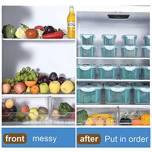 5 Pack Produce Saver Refrigerator Organizer Bins, 3-in-1 Multifunctional Draining Crisper with Strainers, Fresh-Keeping Container Storage Containers for Produce, Fruits, Vegetables, Meat and Fish (5)